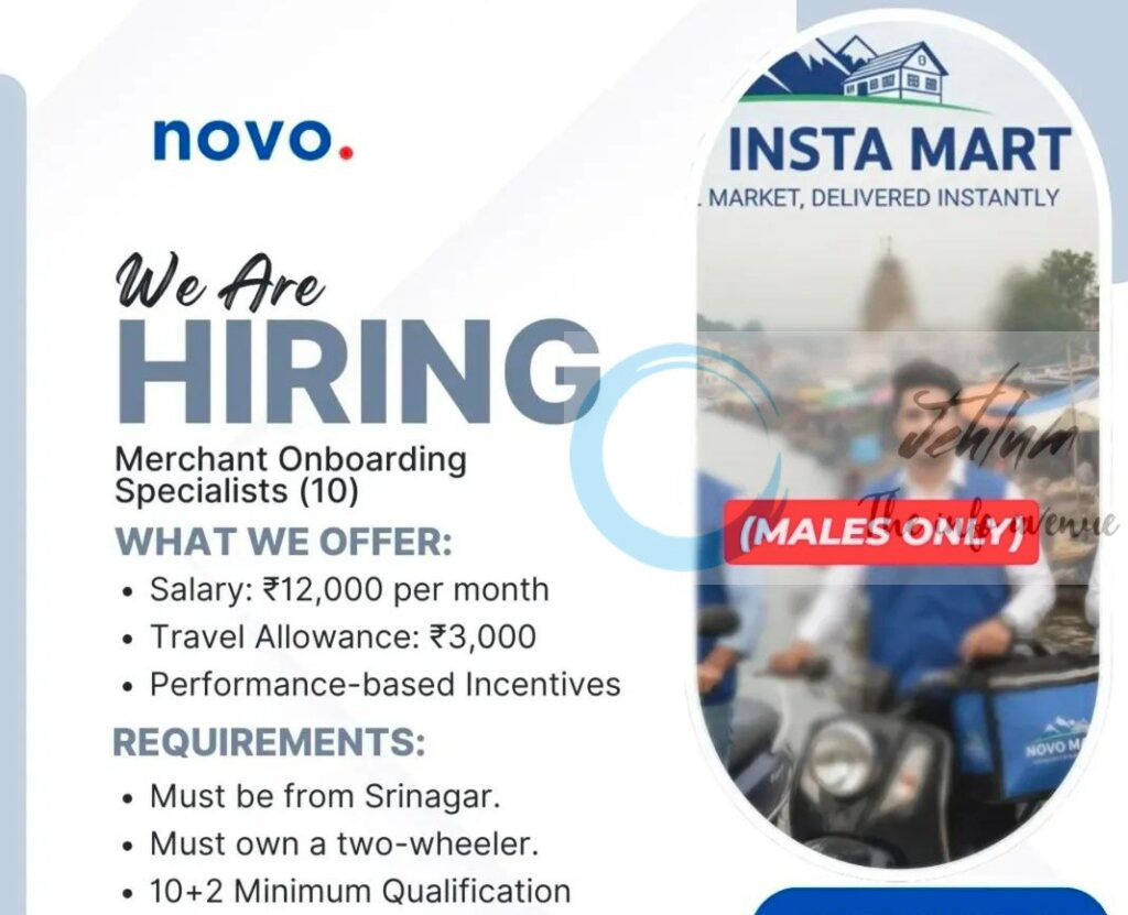 NOVO INSTA MART SRINAGAR MERCHANT ONBOARDING SPECIALISTS JOB OPPORTUNITIES NOTICE 2025