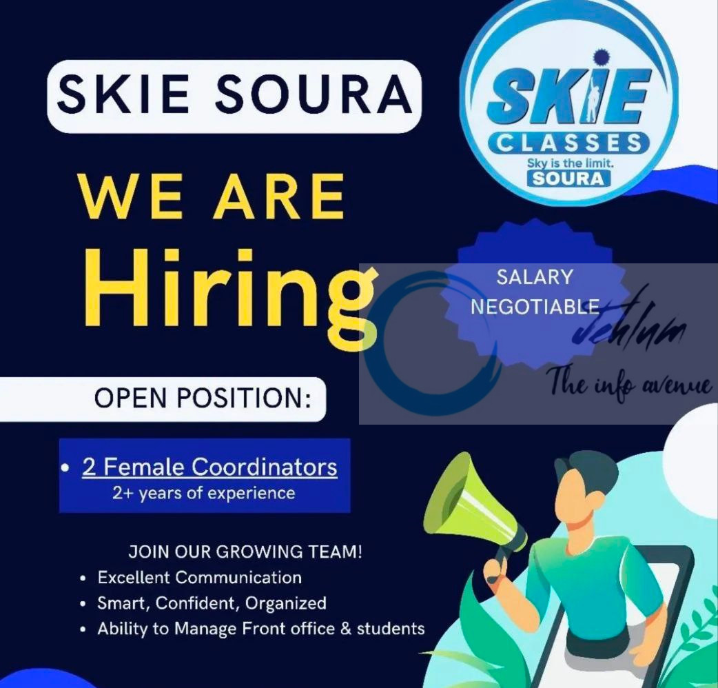 SKIE CLASSES SRINAGAR FEMALE COORDINATORS JOB OPPORTUNITIES 2025