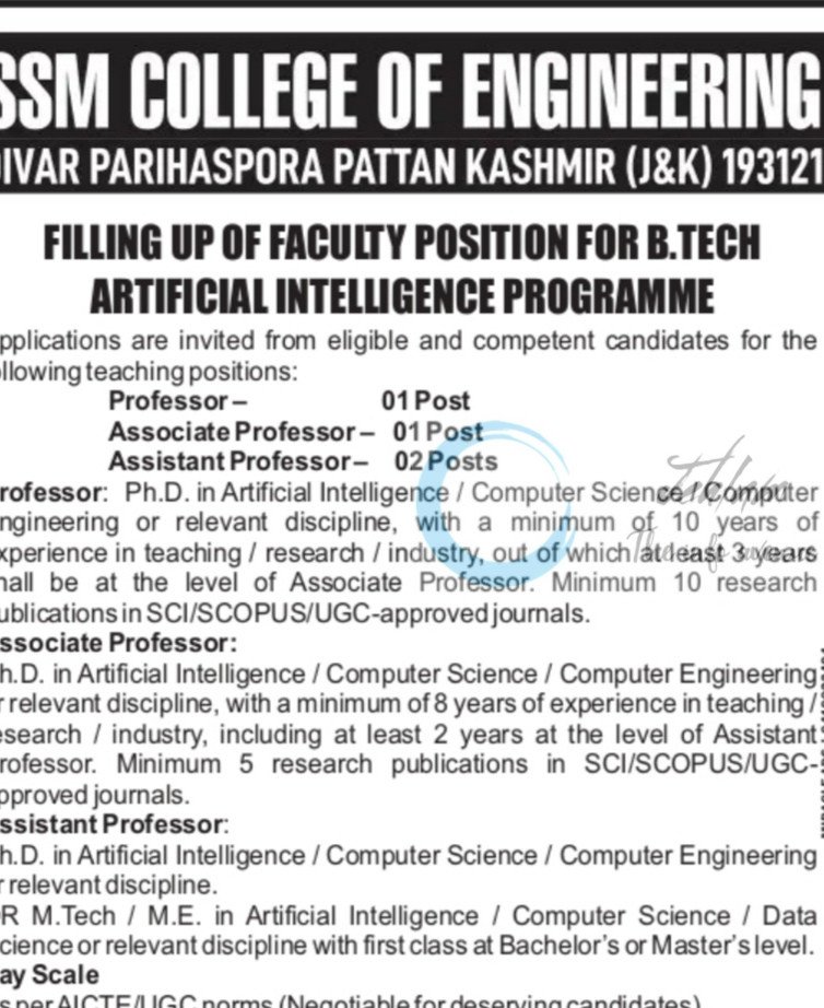 SSM College Of Engineering SSMCE Pattan AI Faculty Employment ...